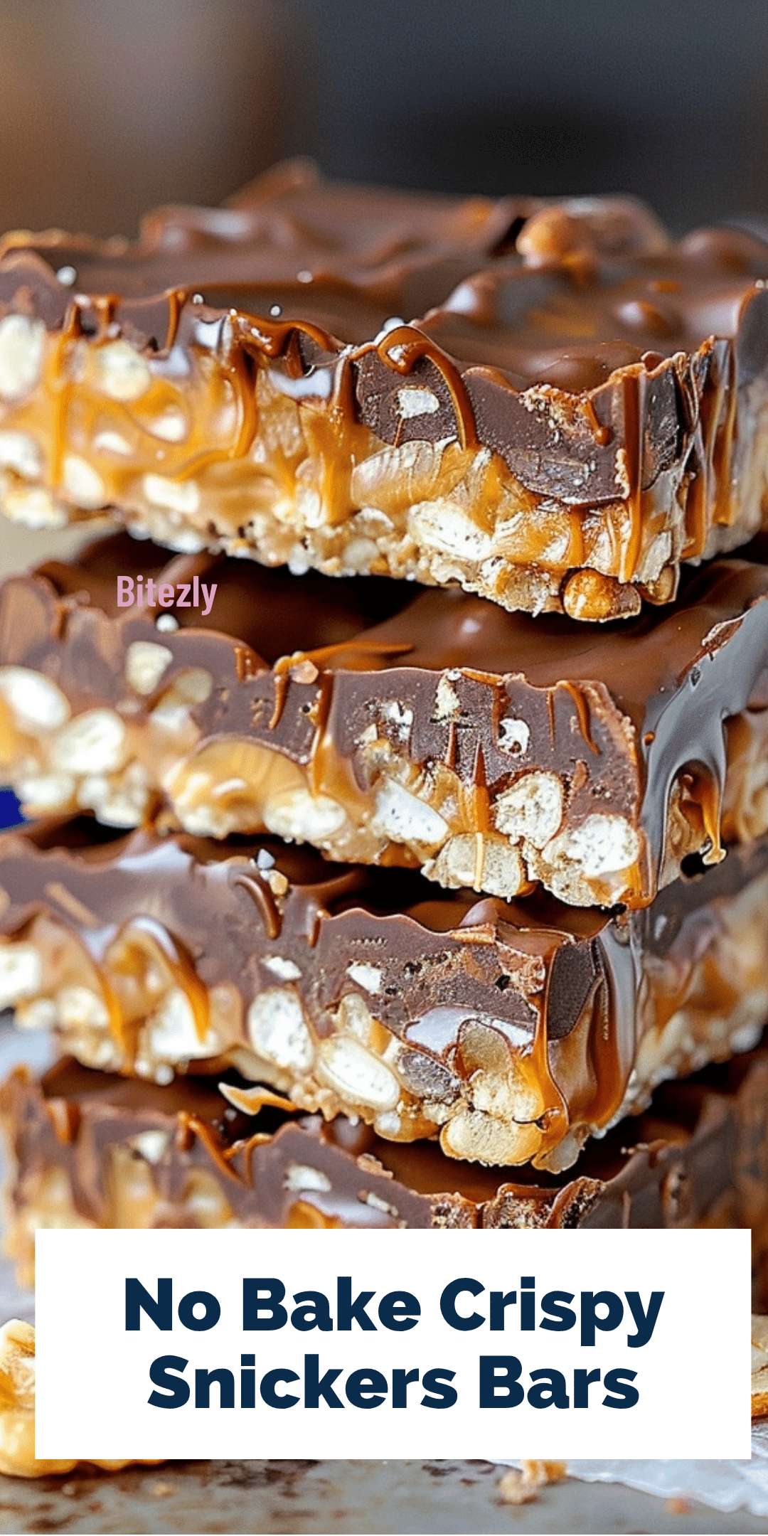 No Bake Crispy Snickers Bars | Bitezly