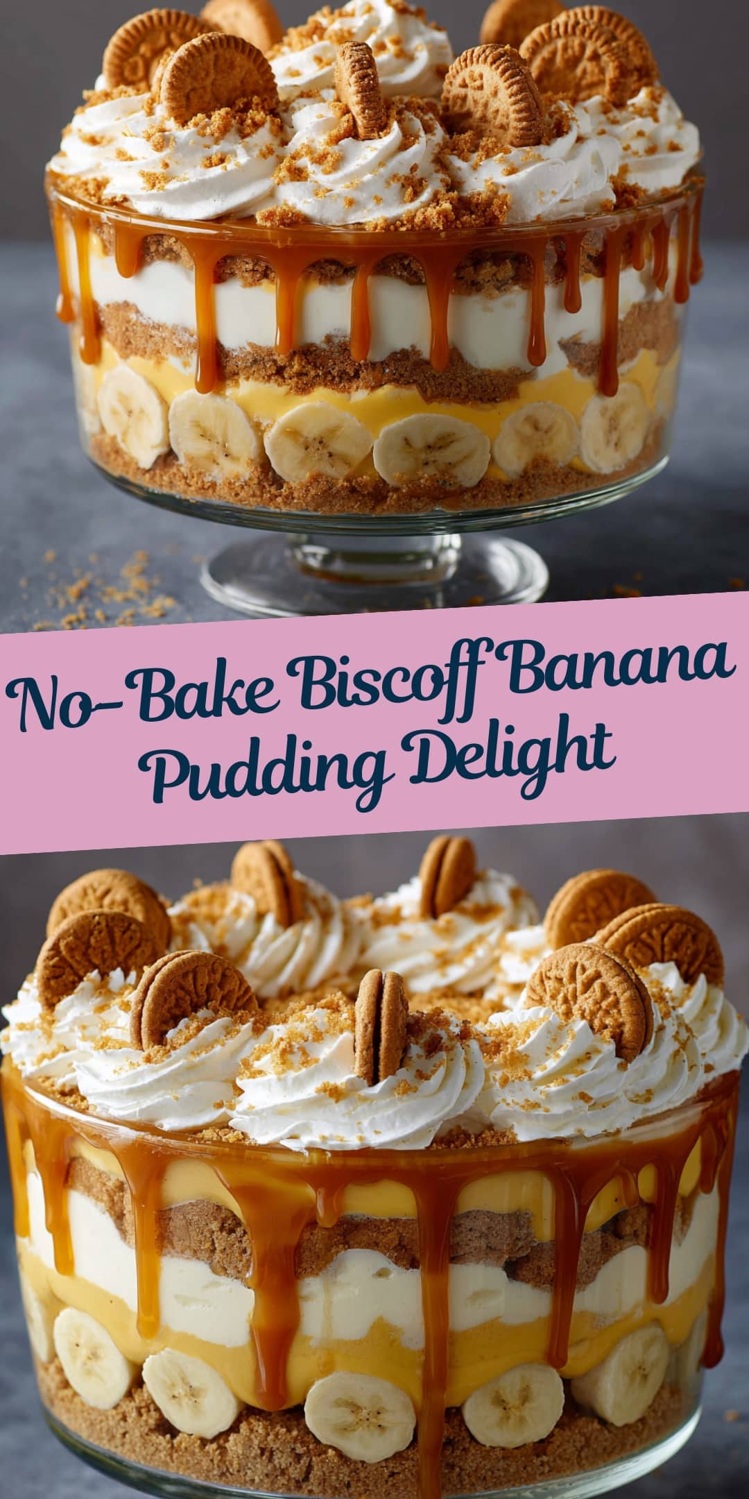 Biscoff Banana Pudding with Caramel - Creamy No-Bake Delight