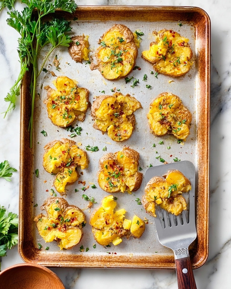 Crispy Roasted Smashed Potatoes with Fresh Herbs and Parmesan