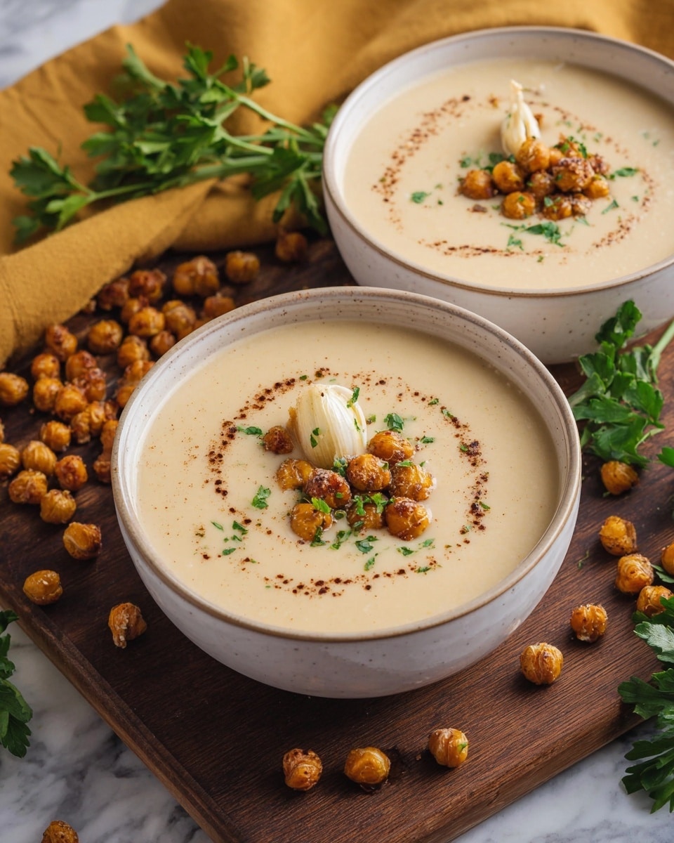Lemony Roasted Garlic Chickpea Soup | Fresh & Flavorful