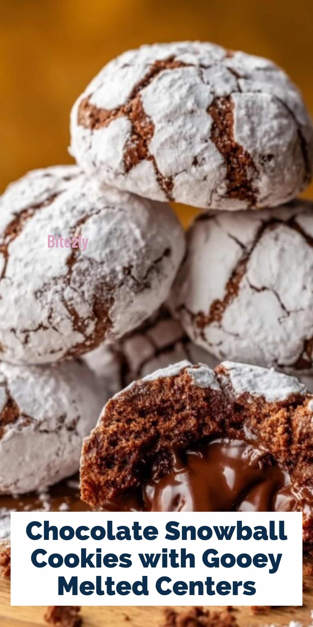 Chocolate Snowball Cookies with Melted Chocolate Centers | Festive Treats
