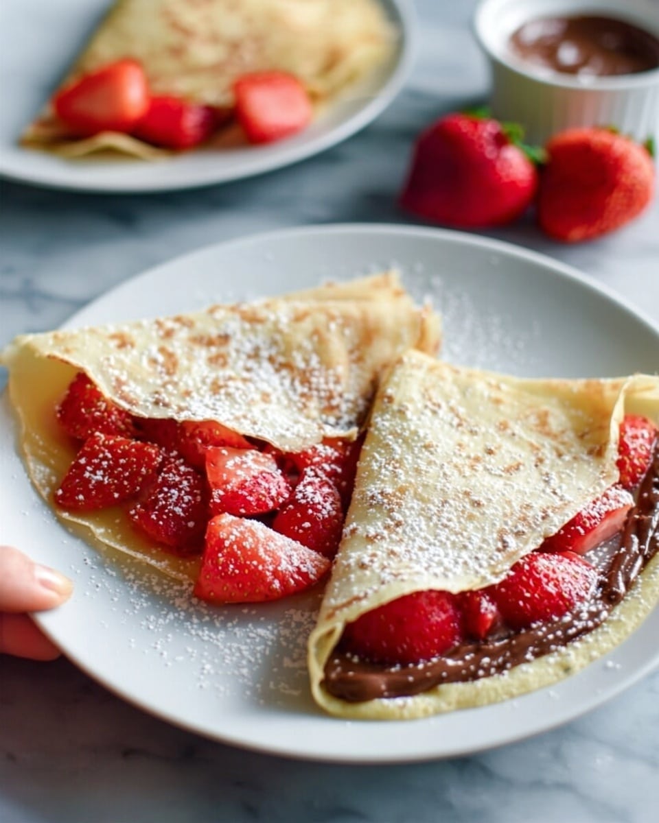 Easy Sweet Crepes with Strawberries, Nutella & Powdered Sugar