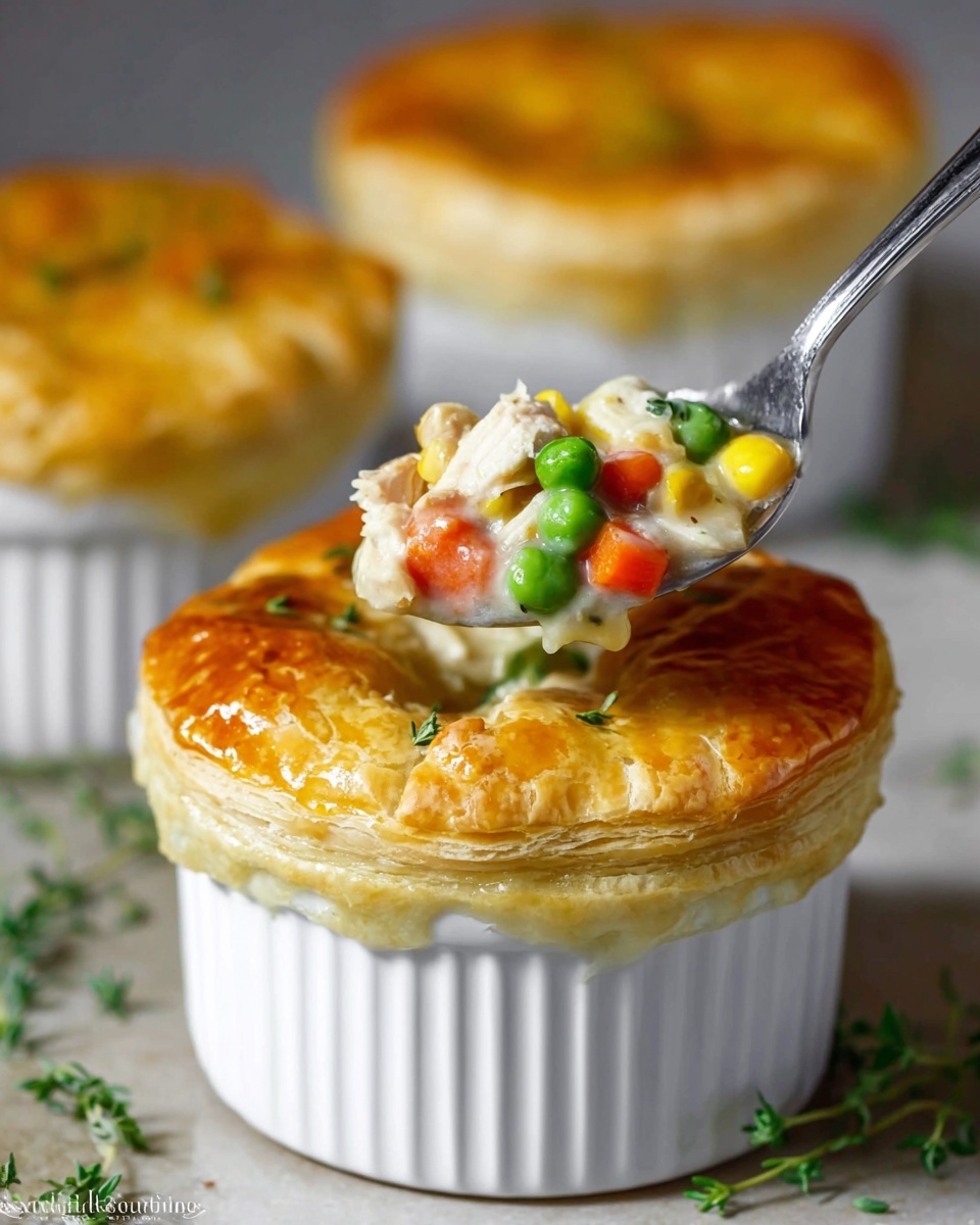 Mini Chicken Pot Pies with Creamy Veggie Filling & Puff Pastry