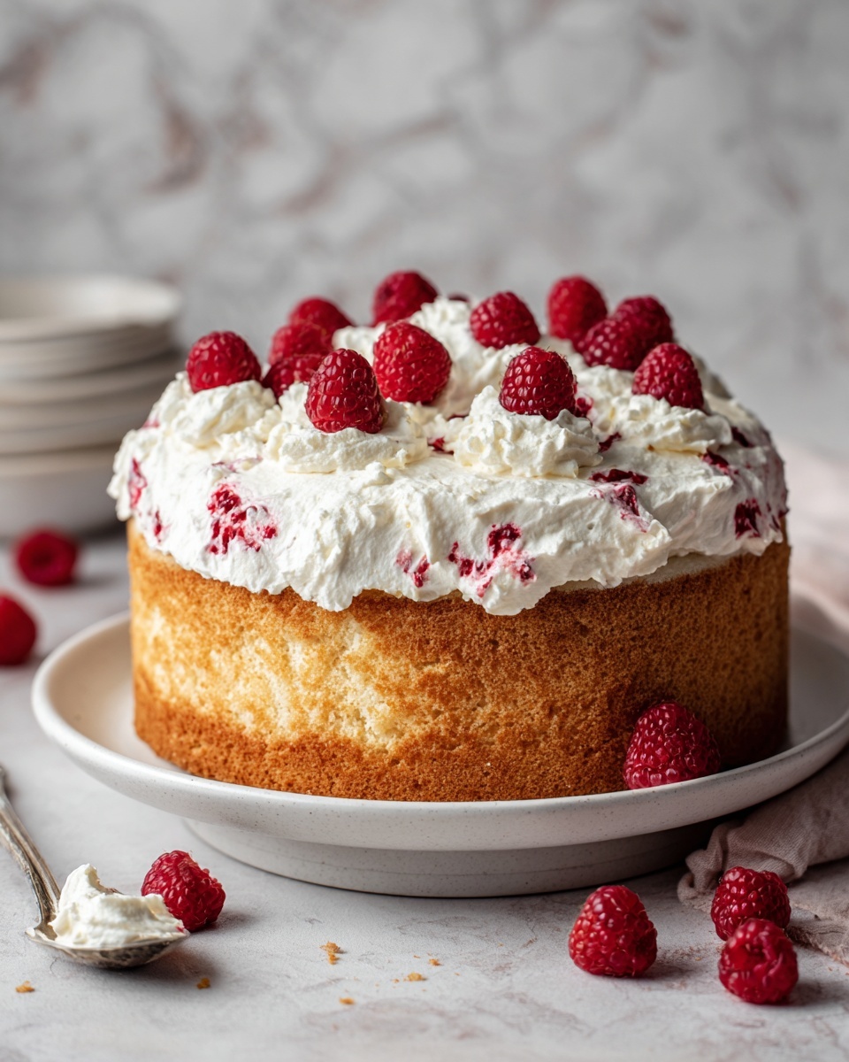 Angel Food Cake with Raspberry Cream | Light & Fluffy Delight